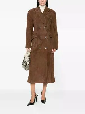 DUCIE Aggie Double-breasted Suede Long Coat - Brown