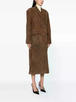 DUCIE Aggie Double-breasted Suede Long Coat - Brown