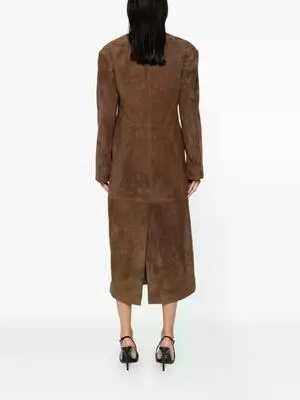 DUCIE Aggie Double-breasted Suede Long Coat - Brown
