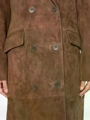 DUCIE Aggie Double-breasted Suede Long Coat - Brown