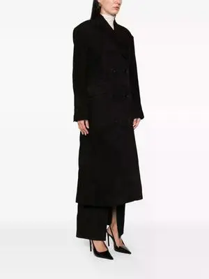 DUCIE Aggie Double-breasted Leather Coat - Black