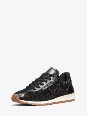 Michael Kors Rhodes Embellished Leather Trainer - Black