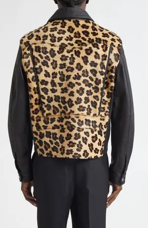SECOND / LAYER Genuine Calf Hair & Leather Jacket - Black/leopard
