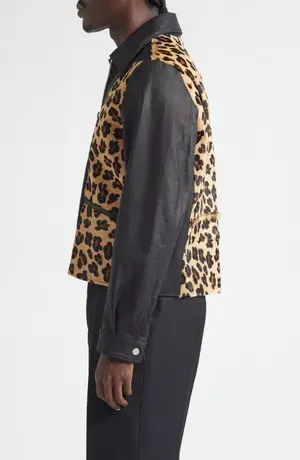 SECOND / LAYER Genuine Calf Hair & Leather Jacket - Black/leopard