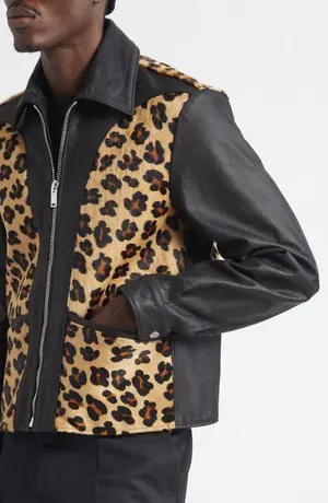 SECOND / LAYER Genuine Calf Hair & Leather Jacket - Black/leopard