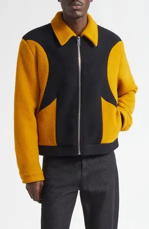SECOND / LAYER Corky Wool Fleece Zip-up Jacket - Black/mustard