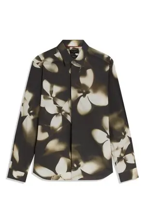 Ted Baker London Wrenin Photographic Floral Print Button-up Shirt - Black