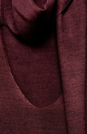 Mango V-neck Sweater With Attached Scarf - Wine