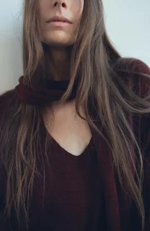 Mango V-neck Sweater With Attached Scarf - Wine