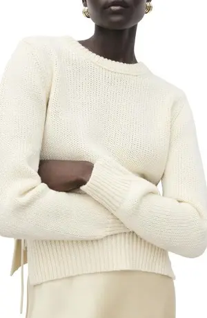 Mango Tie-detailed Slit Crewneck Sweater - Ecru