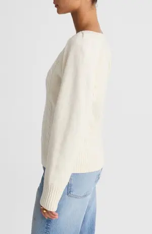 Madewell V-neck Merino Wool Cable-stitch Sweater - Arctic