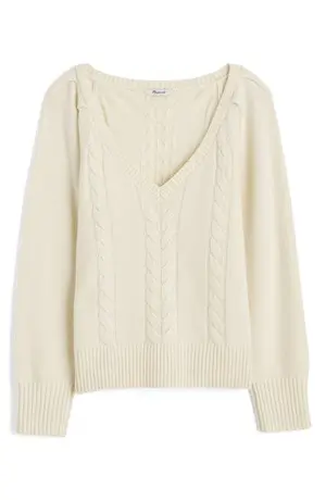 Madewell V-neck Merino Wool Cable-stitch Sweater - Arctic