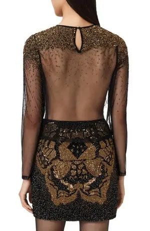 ALLSAINTS Greta Sequin Beaded Sheer Top