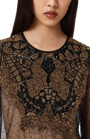 ALLSAINTS Greta Sequin Beaded Sheer Top