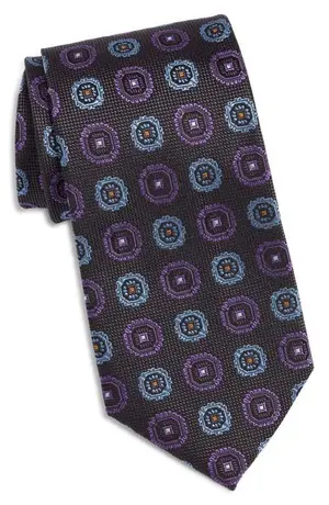 Nordstrom Floral Medallion Silk Jacquard Neck Tie - Black- Purple