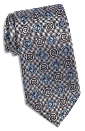 Nordstrom Floral Medallion Silk Jacquard Neck Tie - Silver