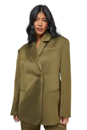 WAREHOUSE Premium Satin Oversized Blazer - Olive