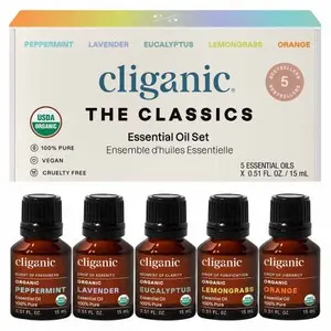 CLIGANIC Organic Aromatherapy Settop 5 Essential Oils 5x0.5oz - None