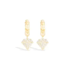 CAMPBELL + CHARLOTTE Juju Diamond Charm Huggie Earrings - Diamond- Gold