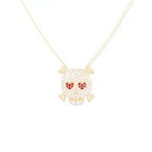 CAMPBELL + CHARLOTTE Juju Skull Charm Diamond Necklace - Gold