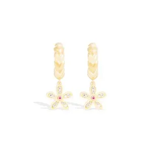 CAMPBELL + CHARLOTTE Juju Flower Charm Huggie Earrings - Gold