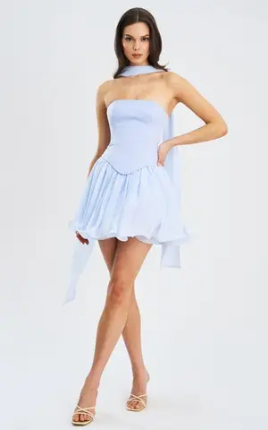Baby Blue Satin Mini Dresses
