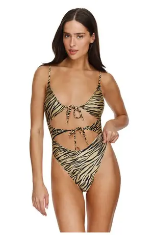 GOTTEX Wild One Cut Out Halter One Piece - Safari