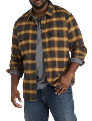 Lucky Brand Big & Tall Plaid Cloud Soft Flannel Sport Shirt - Rust Multi