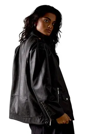 WAREHOUSE Oversized Faux Leather Jacket - Black