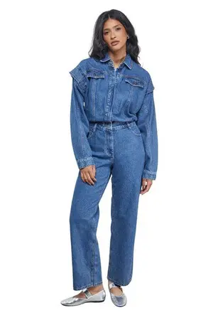 WAREHOUSE Tony Denim Jumpsuit - Mid Blue