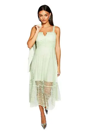WAREHOUSE Runway Lace Detail Maxi Dress - Sage