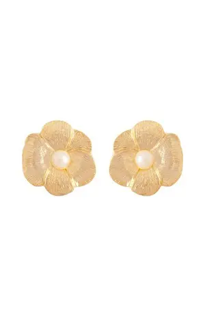 SUSAN CAPLAN 1980s Vintage Floral Earrings - Faux Pearl