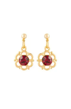 SUSAN CAPLAN 1980s Vintage Swarovski Crystal Drop Earrings - Faux Ruby