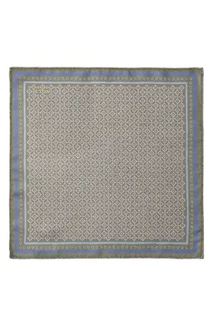 Eton Geometric & Paisley Reversible Silk Pocket Square - Medium Green