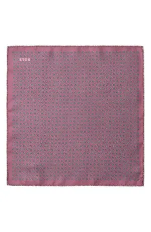 Eton Medallion & Paisley Reversible Silk Pocket Square - Medium Purple