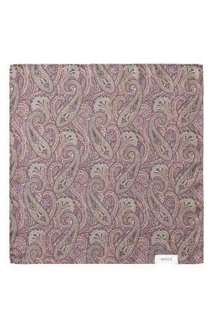 Eton Medallion & Paisley Reversible Silk Pocket Square - Medium Purple