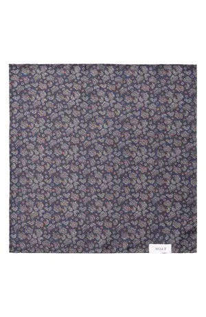 Eton Geometric & Paisley Reversible Silk Pocket Square - Navy