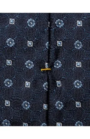 Eton Floral Jacquard Silk Neck Tie - Navy