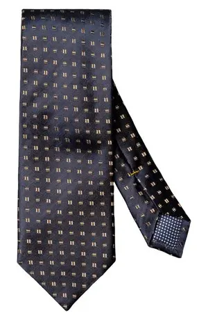 Eton Geometric Pattern Silk Tie - Navy