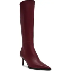 Women's Wine Leather Heeled Boots