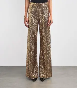 Alice + Olivia Sequin Athena Wide-leg Trousers - Gold
