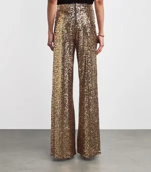Alice + Olivia Sequin Athena Wide-leg Trousers - Gold
