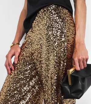 Alice + Olivia Sequin Athena Wide-leg Trousers - Gold