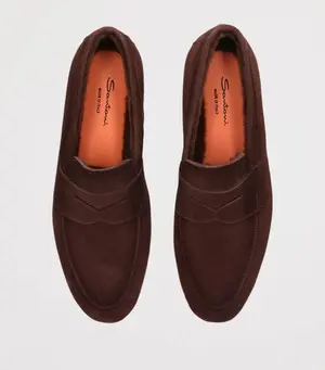 Santoni Suede Fur-trim Carlos Loafers