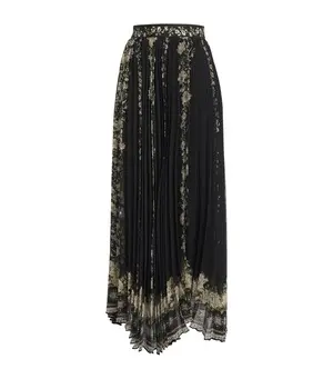 Black Floral Pleated Skirts