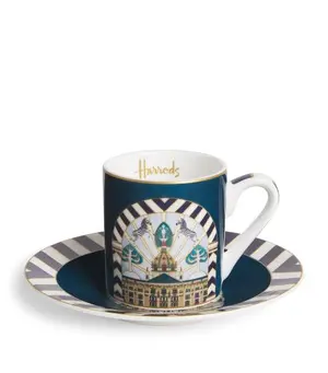 Harrods Bone China Enchanted Emporium Building Espresso Cup And Saucer - Black