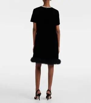 Valentino Garavani Embellished Feather-trimmed Velvet Minidress
