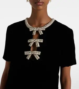 Valentino Garavani Embellished Feather-trimmed Velvet Minidress