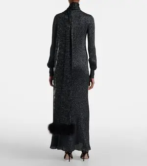Valentino Garavani Feather-trimmed Lamé Maxi Dress