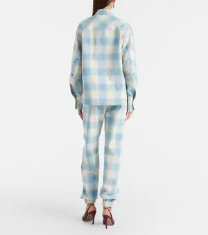 Attico Checked Cotton And Wool Tapered Pants - Blue